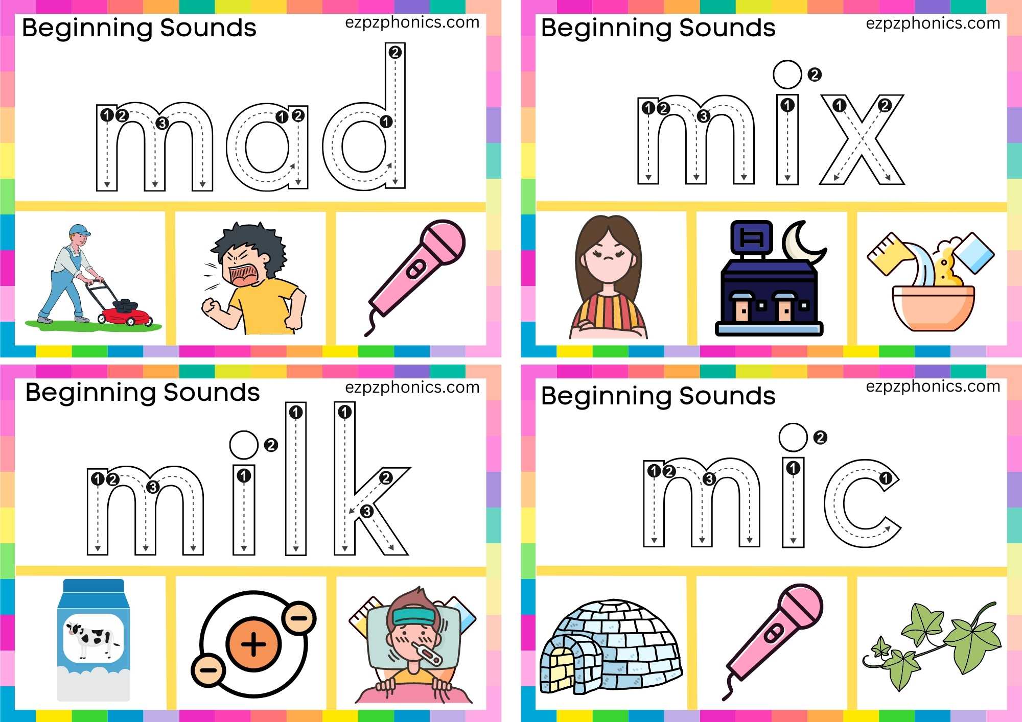 Letter M Trace The Word And Clip The Correct Image Group 2 - ezpzphonics.com